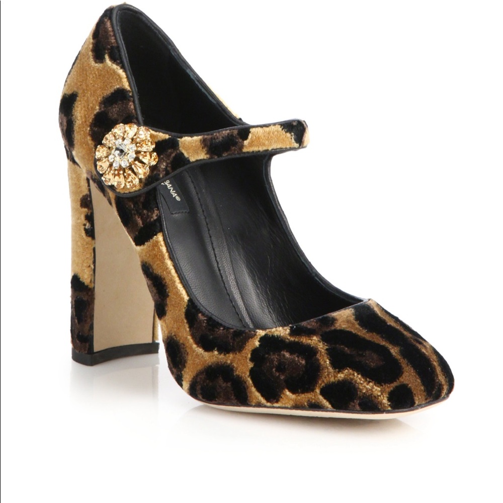 Dolce & Gabbana Embroidered Leopard-Print Velvet Mary… - Gem